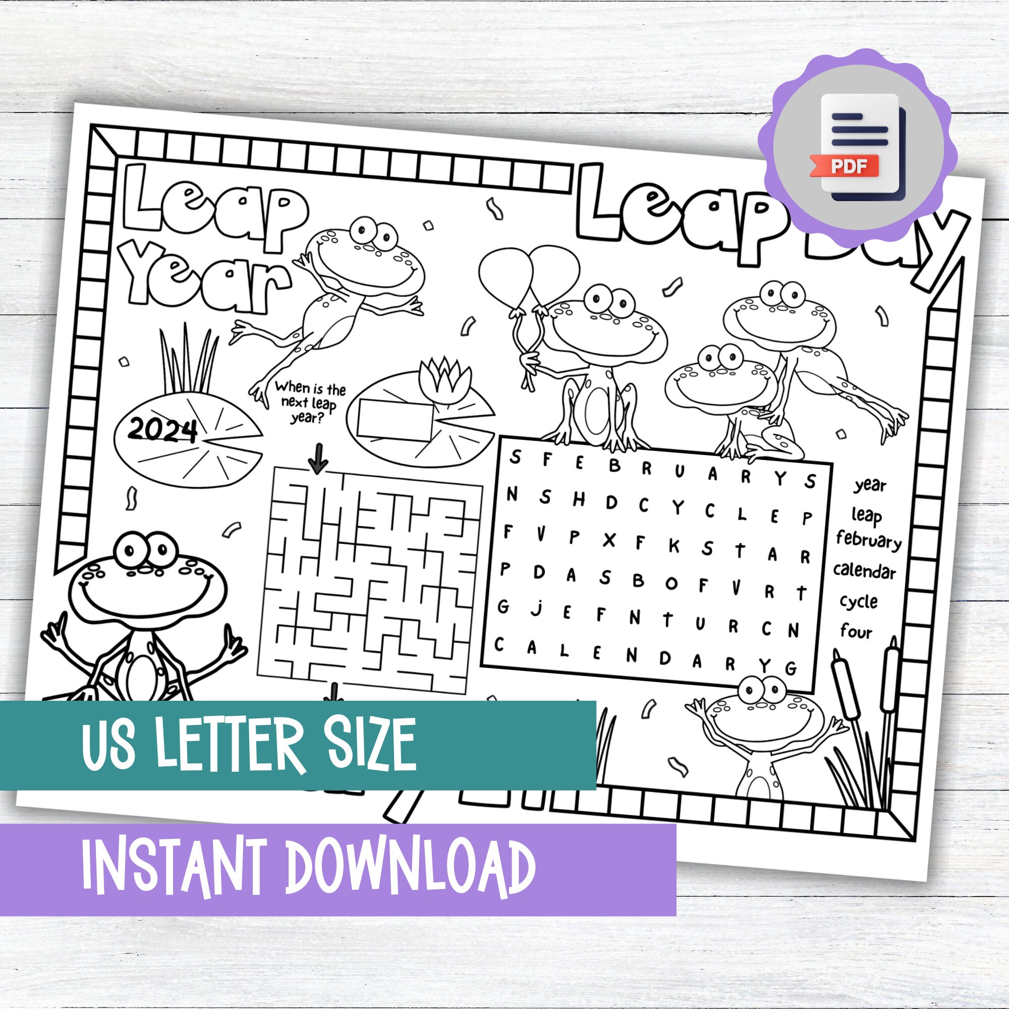 Leap Year Activity Placemat, Leap Day, February 29 Coloring Placemat ...