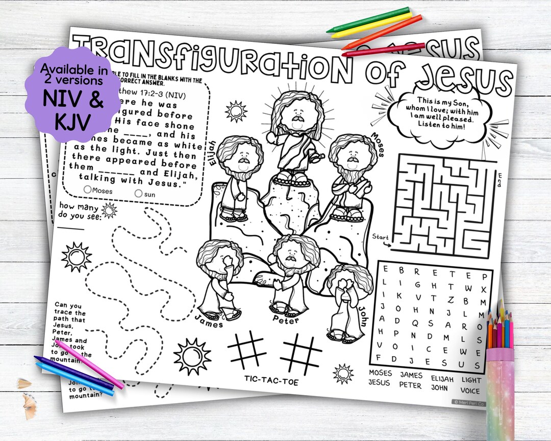 Transfiguration of Jesus Activity Placemat, Life of Jesus, Bible Story ...