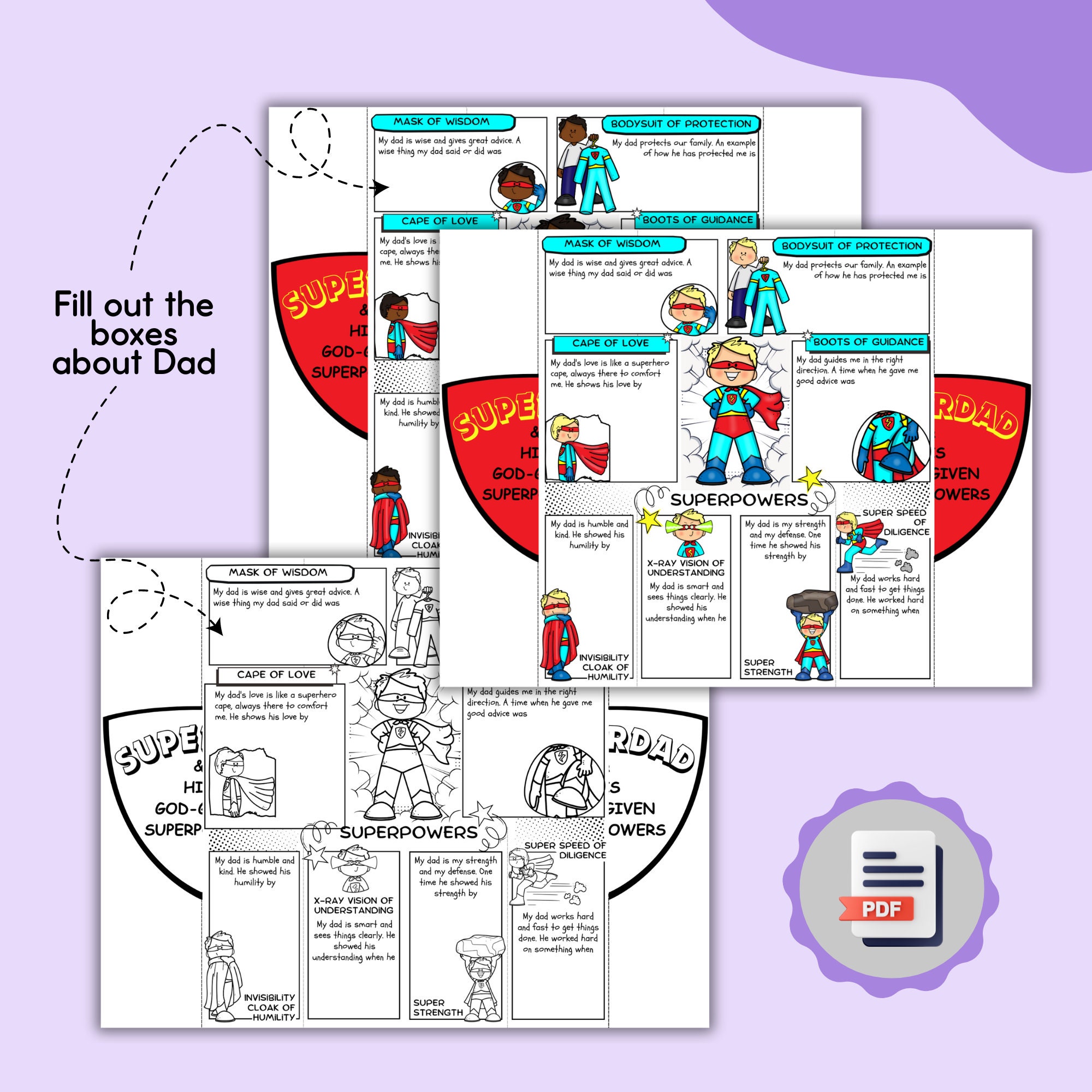 Fathers Day Bible Craft, Superhero Dad Printable Activity for Kids on ...