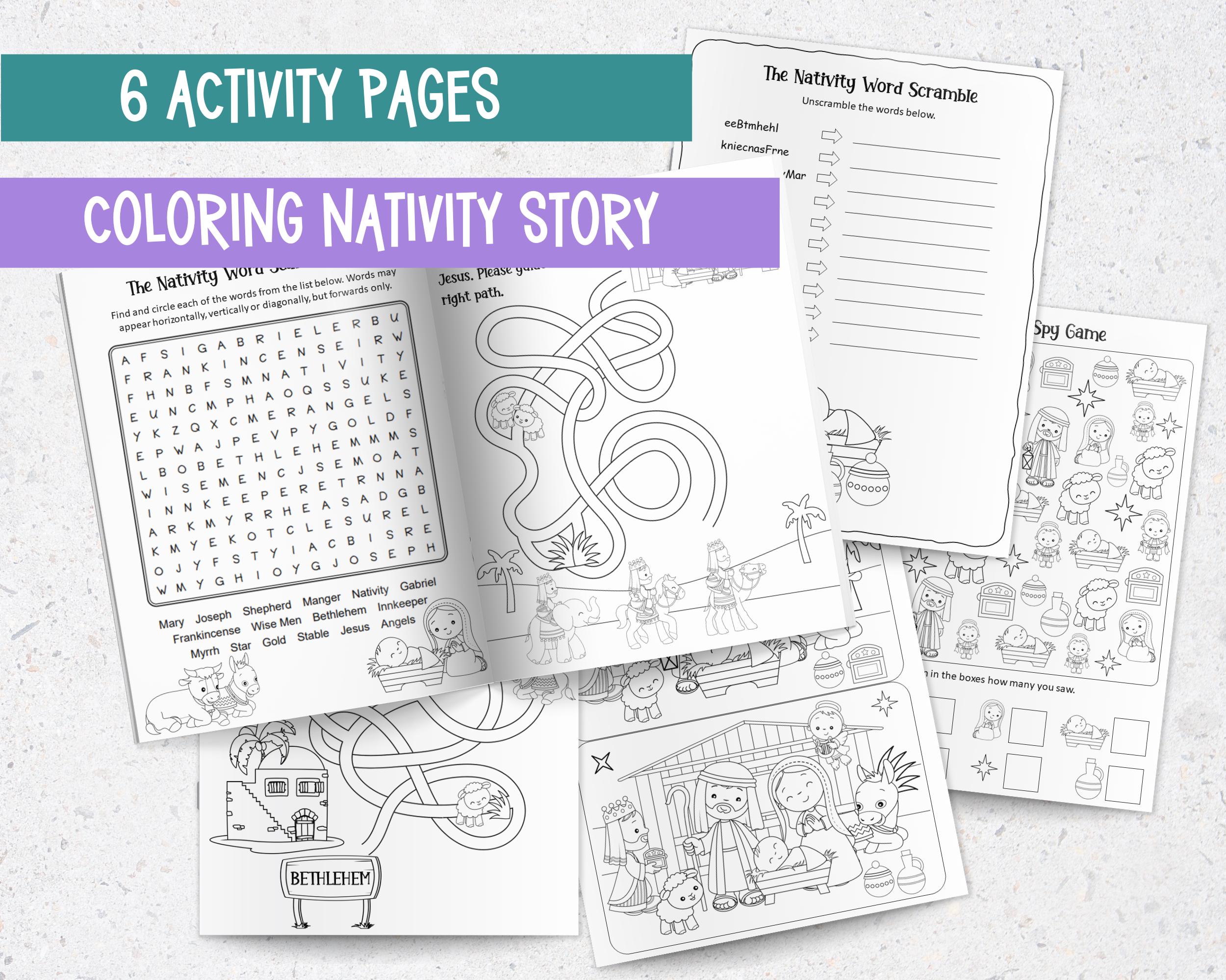 Christmas Nativity Coloring and Activity Pages for Kids, PDF, Instant ...