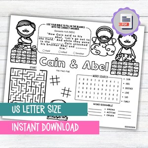 Cain and Abel Activity Placemat, Bible Story Coloring Placemat as ...