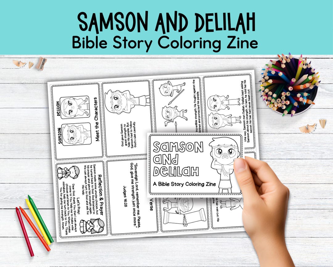 Samson and Delilah Bible Story Coloring Zine for Kids | Printable Mini ...