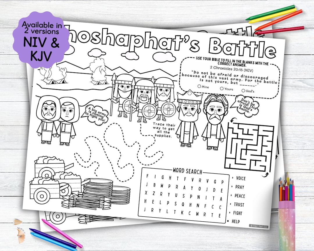 Jehoshaphat's Battle Activity Placemat, Old Testament Bible Story ...