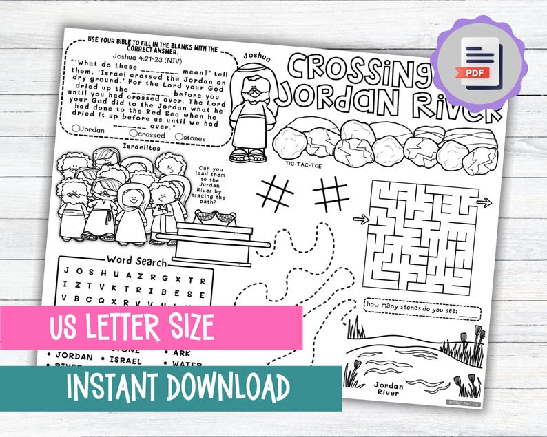 Crossing the Jordan River Activity Placemat, Joshua Bible Story ...