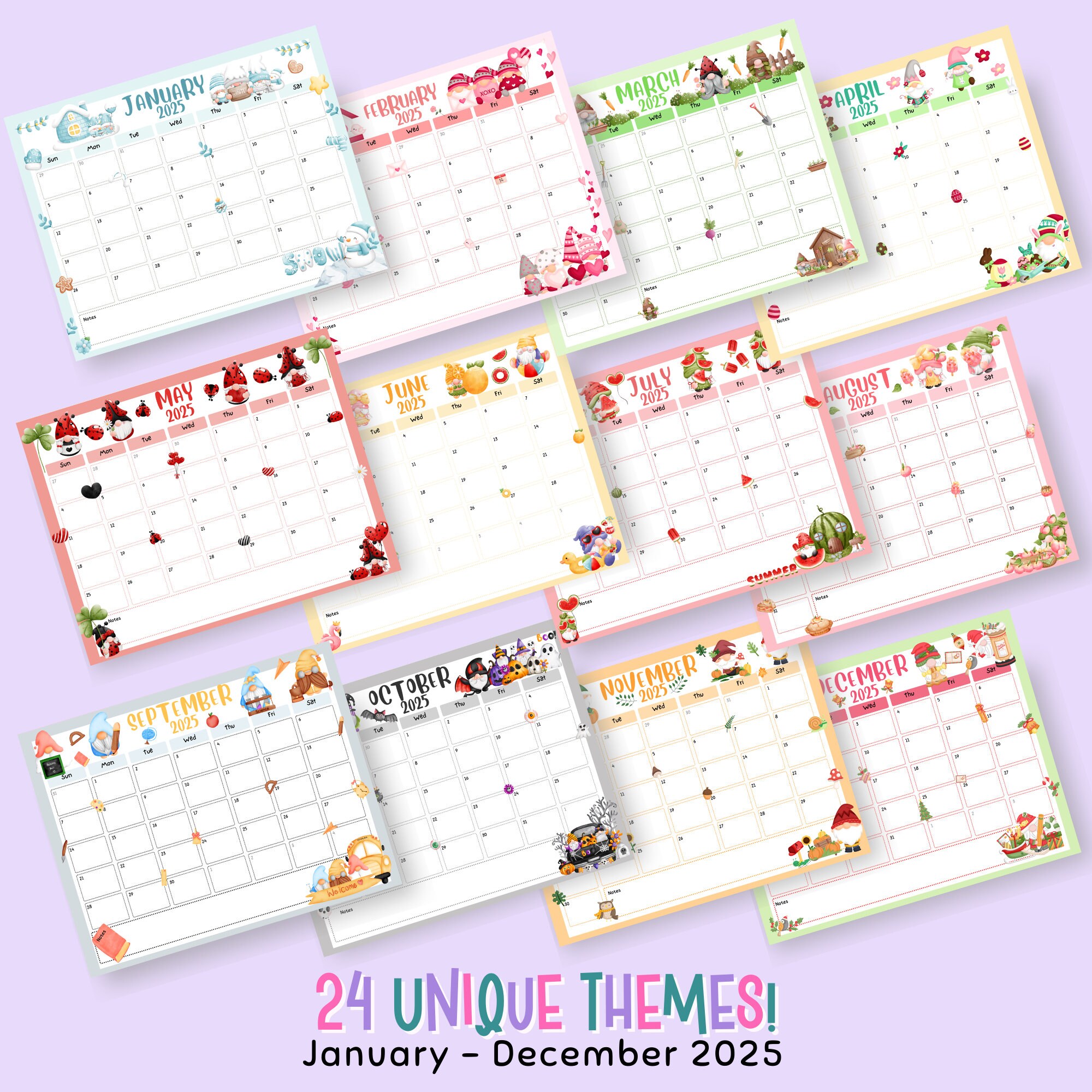 2024-2025 Gnome Calendar Bundle, EDITABLE/FILLABLE Gnome Themed Monthly ...