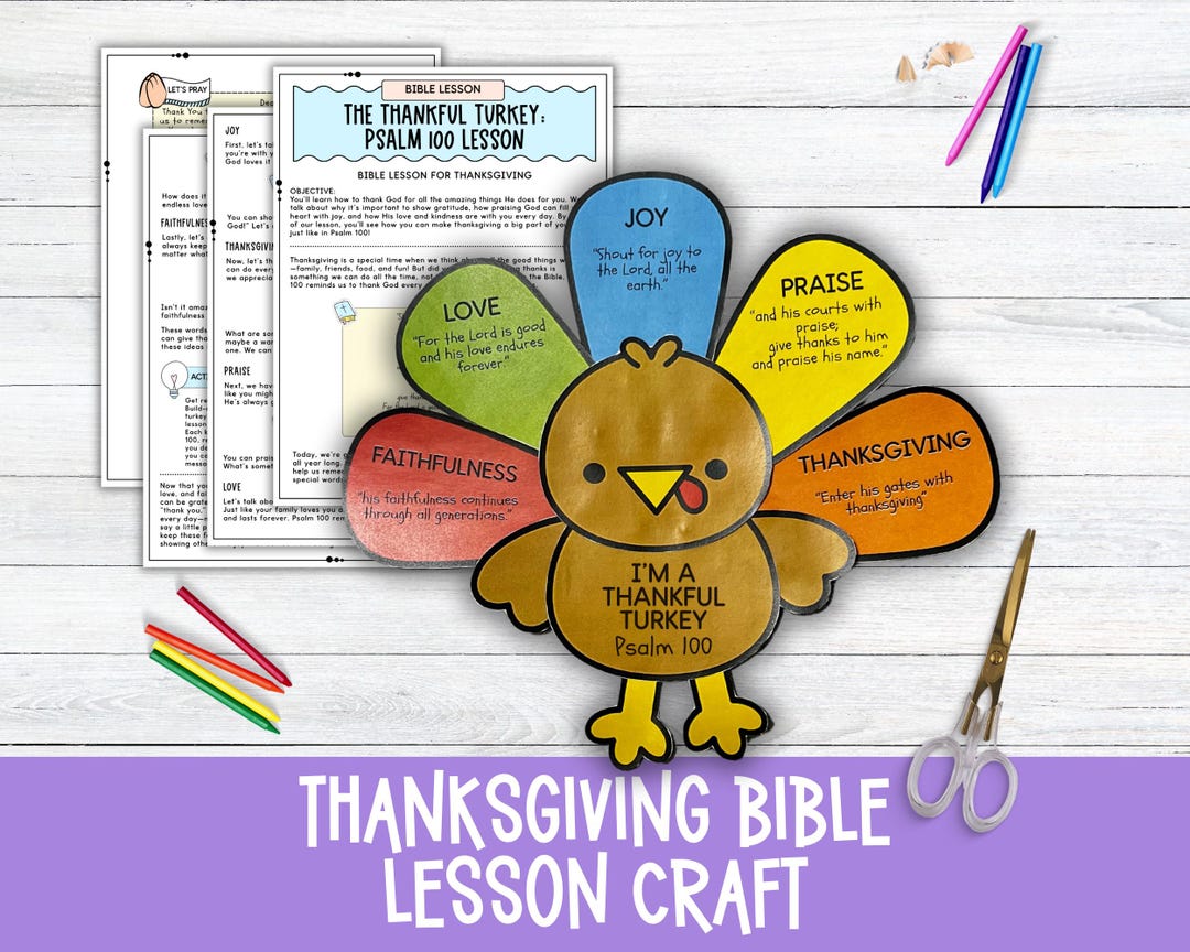 Thanksgiving Build a Turkey Bible Lesson Craft, Psalm 100 Bible Verse ...