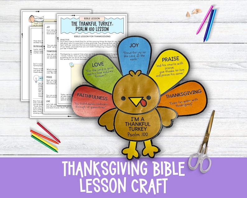 Thanksgiving Build a Turkey Bible Lesson Craft, Psalm 100 Bible Verse ...