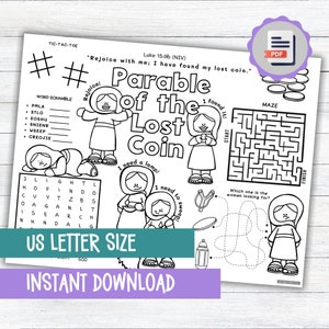 Parable of the Lost Coin Activity Placemat, Jesus Bible Story Coloring ...