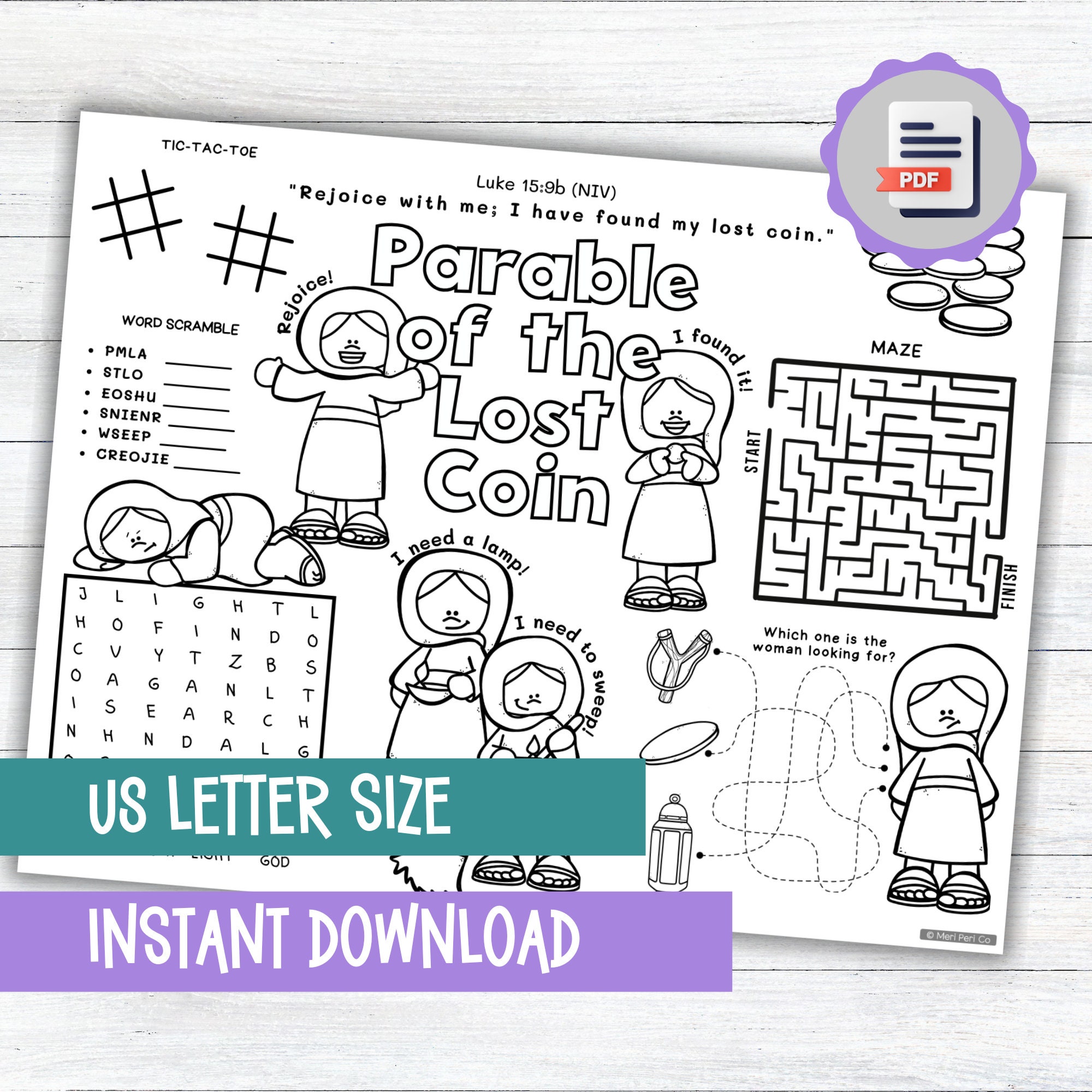 Parable of the Lost Coin Activity Placemat, Jesus Bible Story Coloring ...