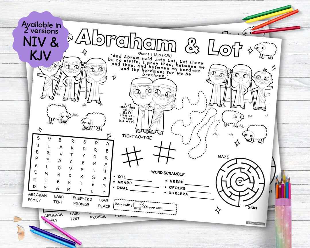 Abraham and Lot Activity Placemat, Bible Story Coloring Placemat as ...