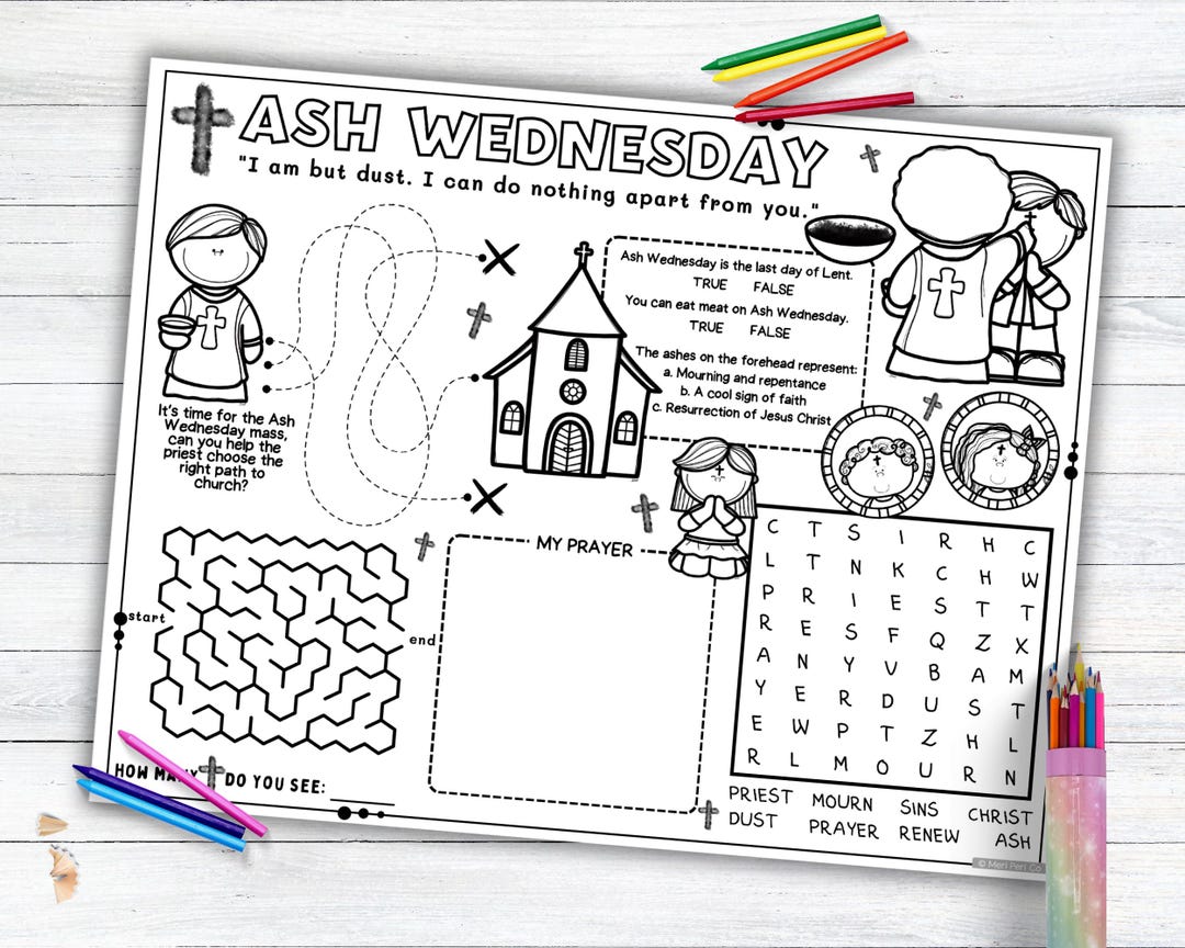 Ash Wednesday Activity Placemat, Lenten Season Coloring Placemat as ...