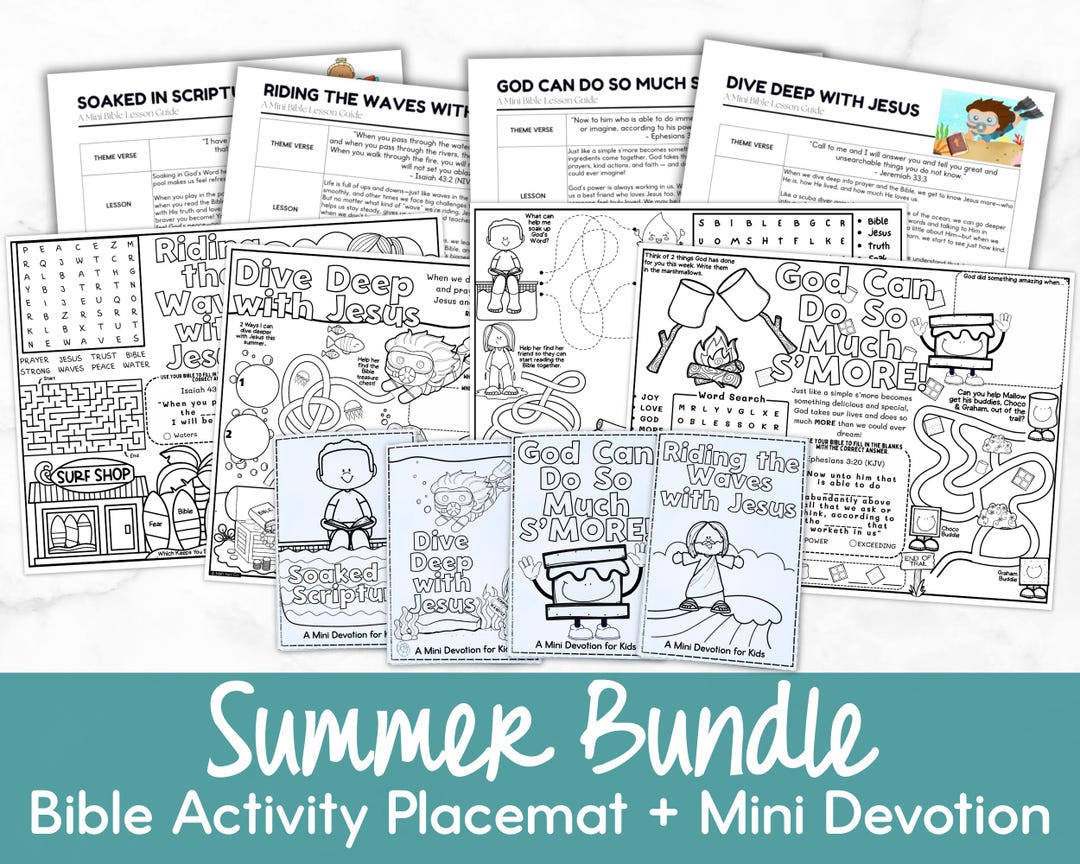 Summer Bundle Bible Activity Set for Kids, Bible Lesson + Printable ...