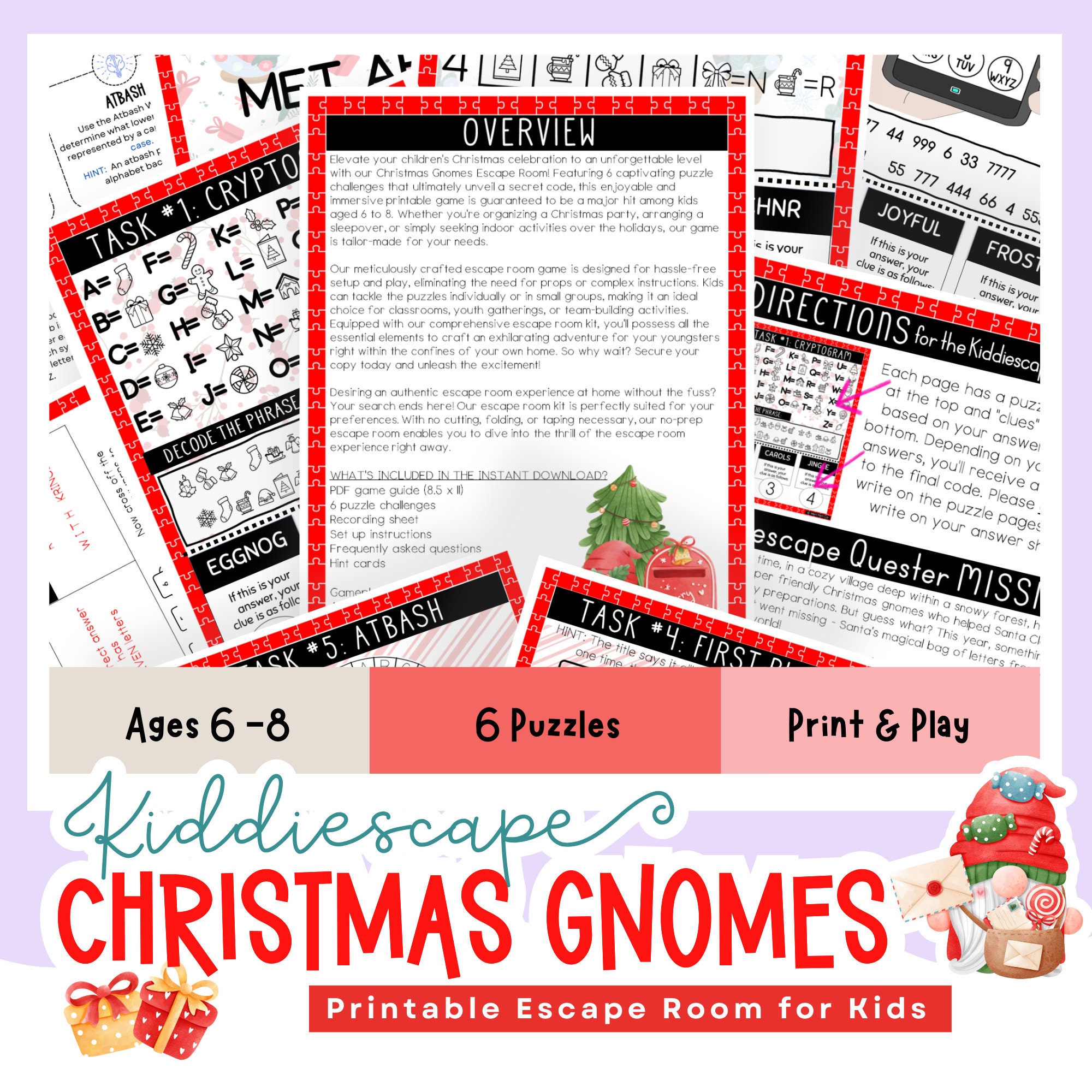 Christmas Gnomes Printable Escape Room for Kids | Holiday Family Game ...