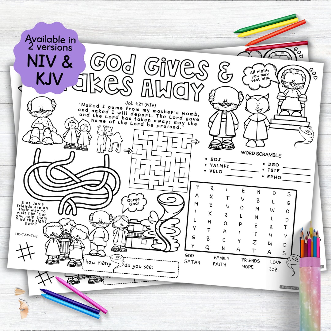 Job: God Gives and Takes Activity Placemat, Bible Story Coloring ...