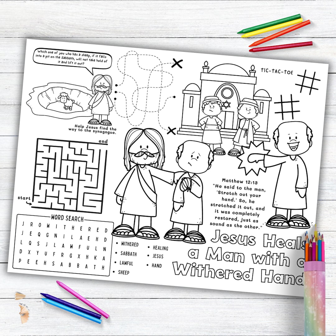 Jesus Heals a Man With a Withered Hand Activity Placemat, Bible Story ...