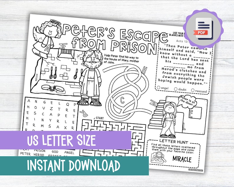 Peter's Miraculous Escape From Prison Activity Placemat, New Testament ...