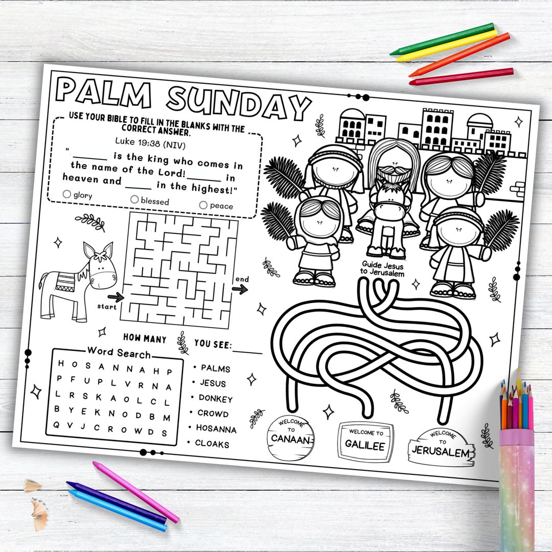 Palm Sunday Activity Placemat, Holy Week, Lenten Season Coloring ...