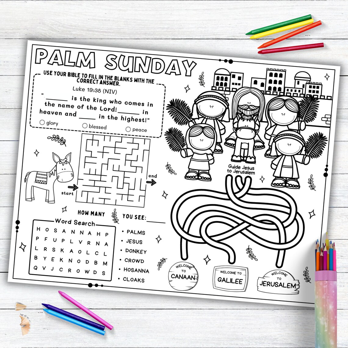Palm Sunday Activity Placemat, Holy Week, Lenten Season Coloring ...