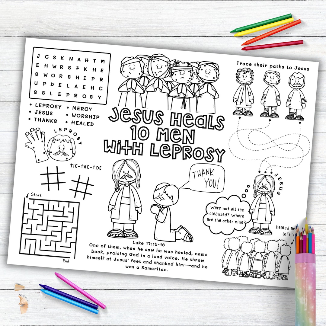 Jesus Heals 10 Lepers Activity Placemat, Life of Jesus Bible Story ...