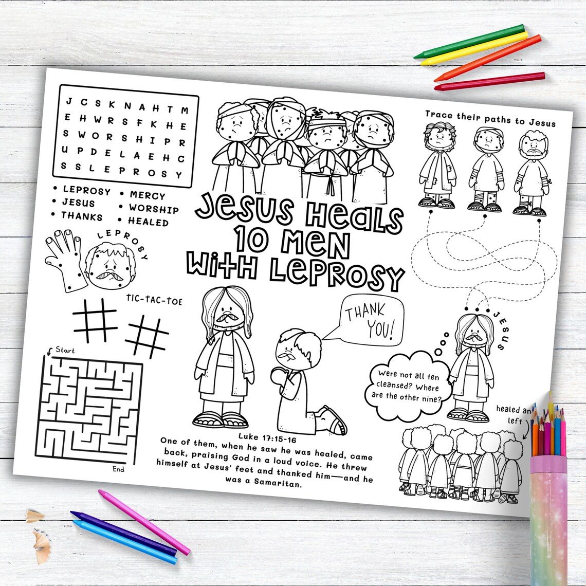 Jesus Heals 10 Lepers Activity Placemat, Life of Jesus Bible Story ...