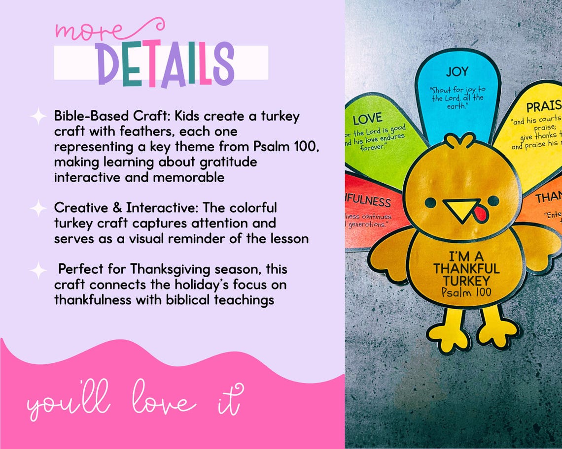 Thanksgiving Build a Turkey Bible Lesson Craft, Psalm 100 Bible Verse ...