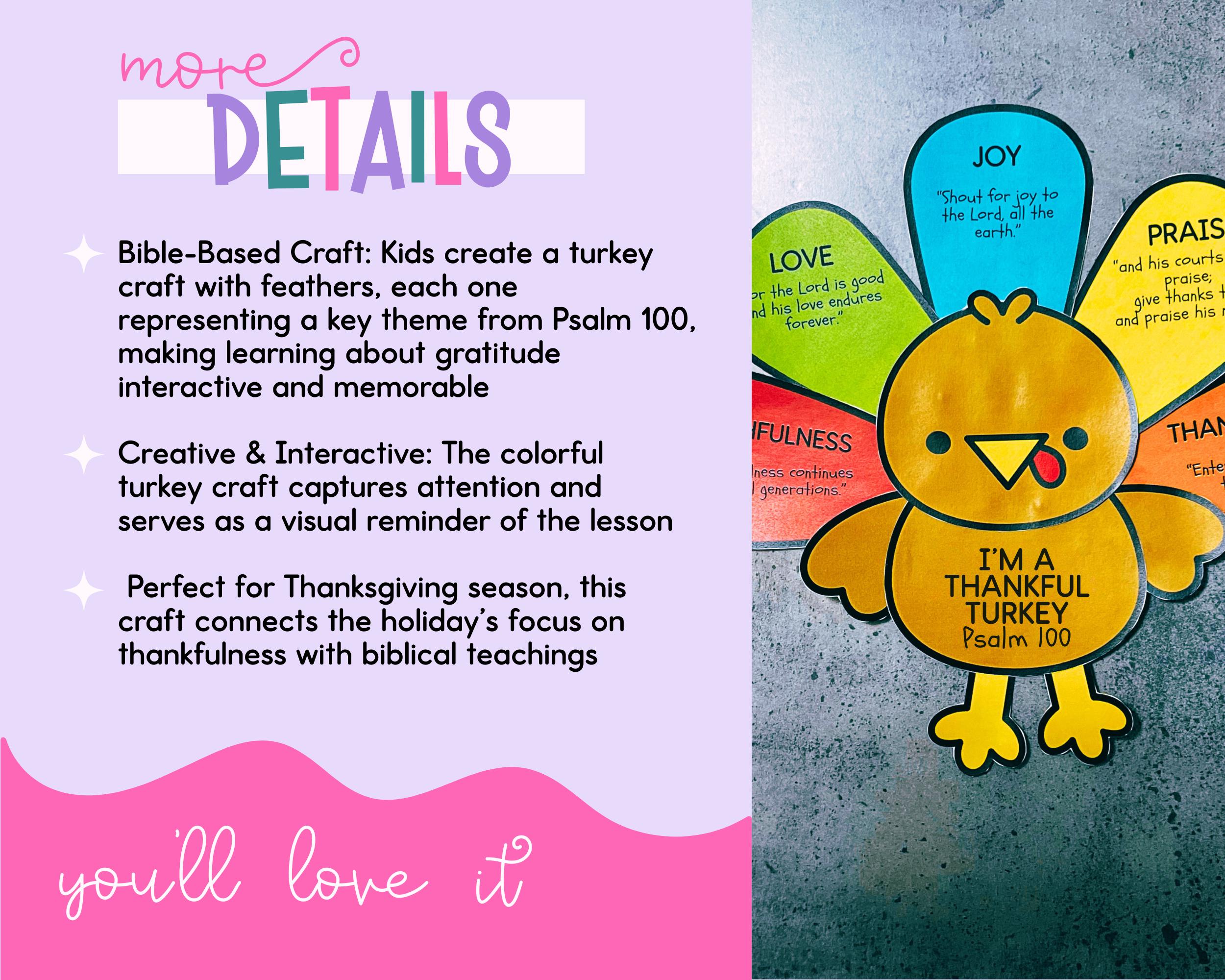 Thanksgiving Build a Turkey Bible Lesson Craft, Psalm 100 Bible Verse ...