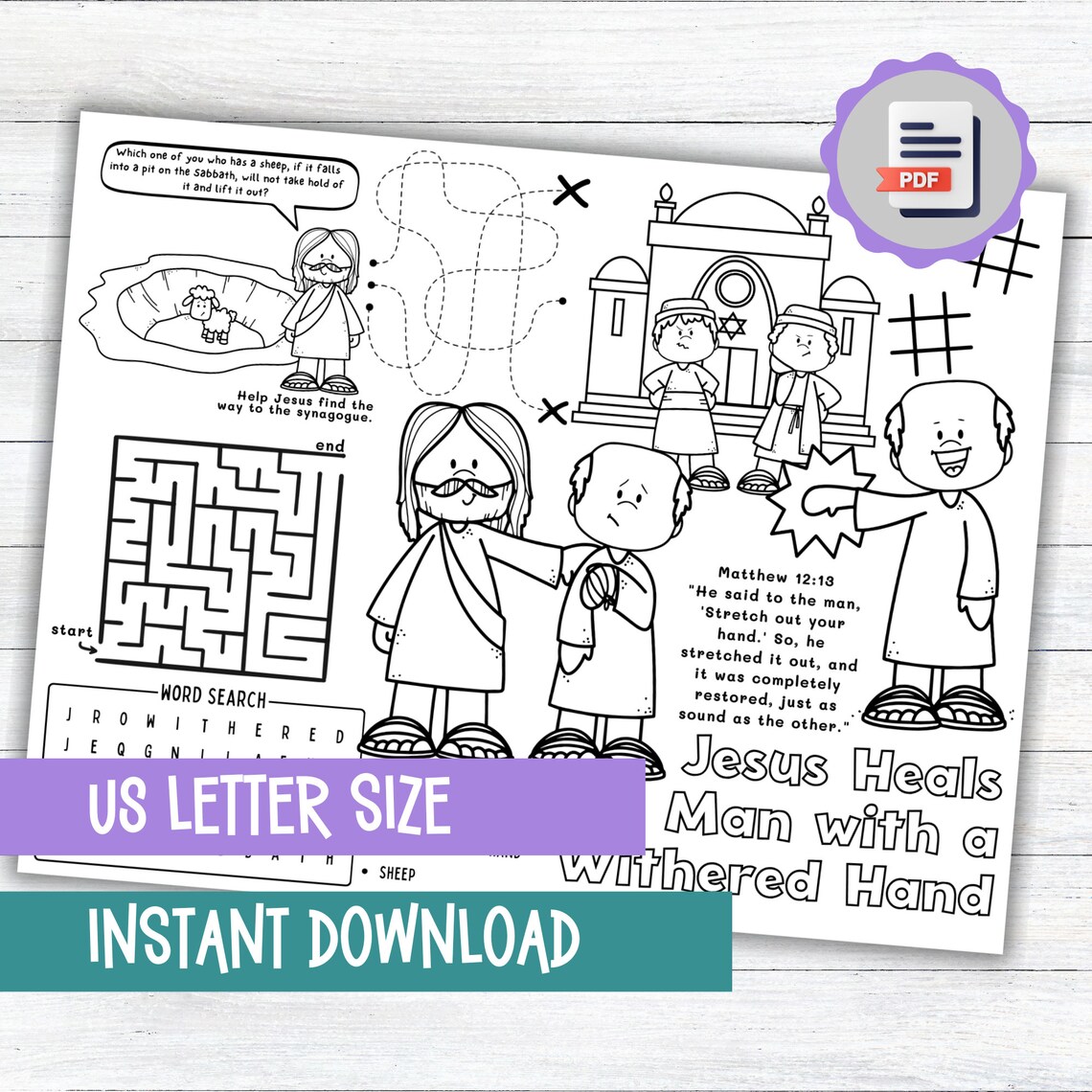 Jesus Heals a Man With a Withered Hand Activity Placemat, Bible Story ...