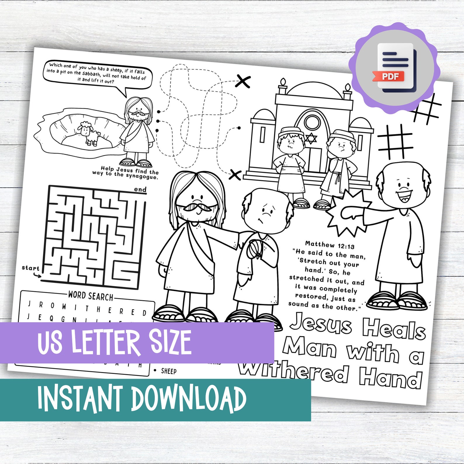 Jesus Heals a Man With a Withered Hand Activity Placemat, Bible Story ...