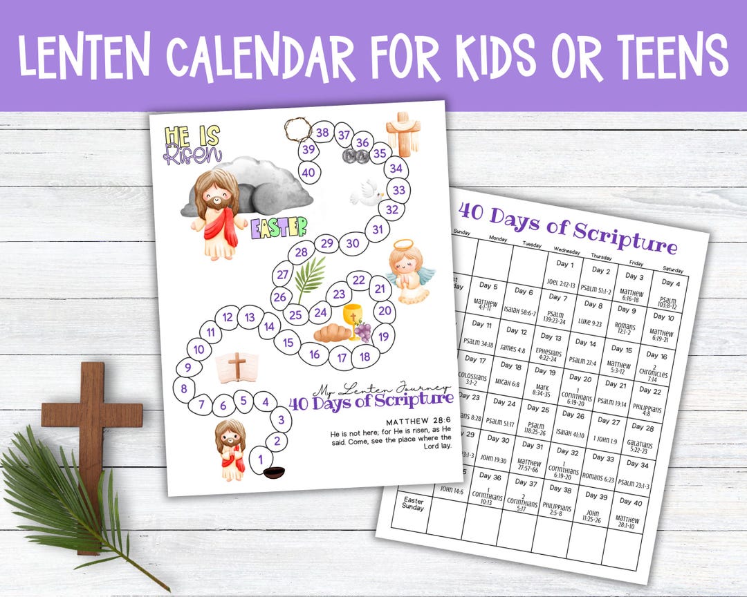 40 Days of Lent Countdown Calendar, Lenten Scripture Calendar for Kids ...