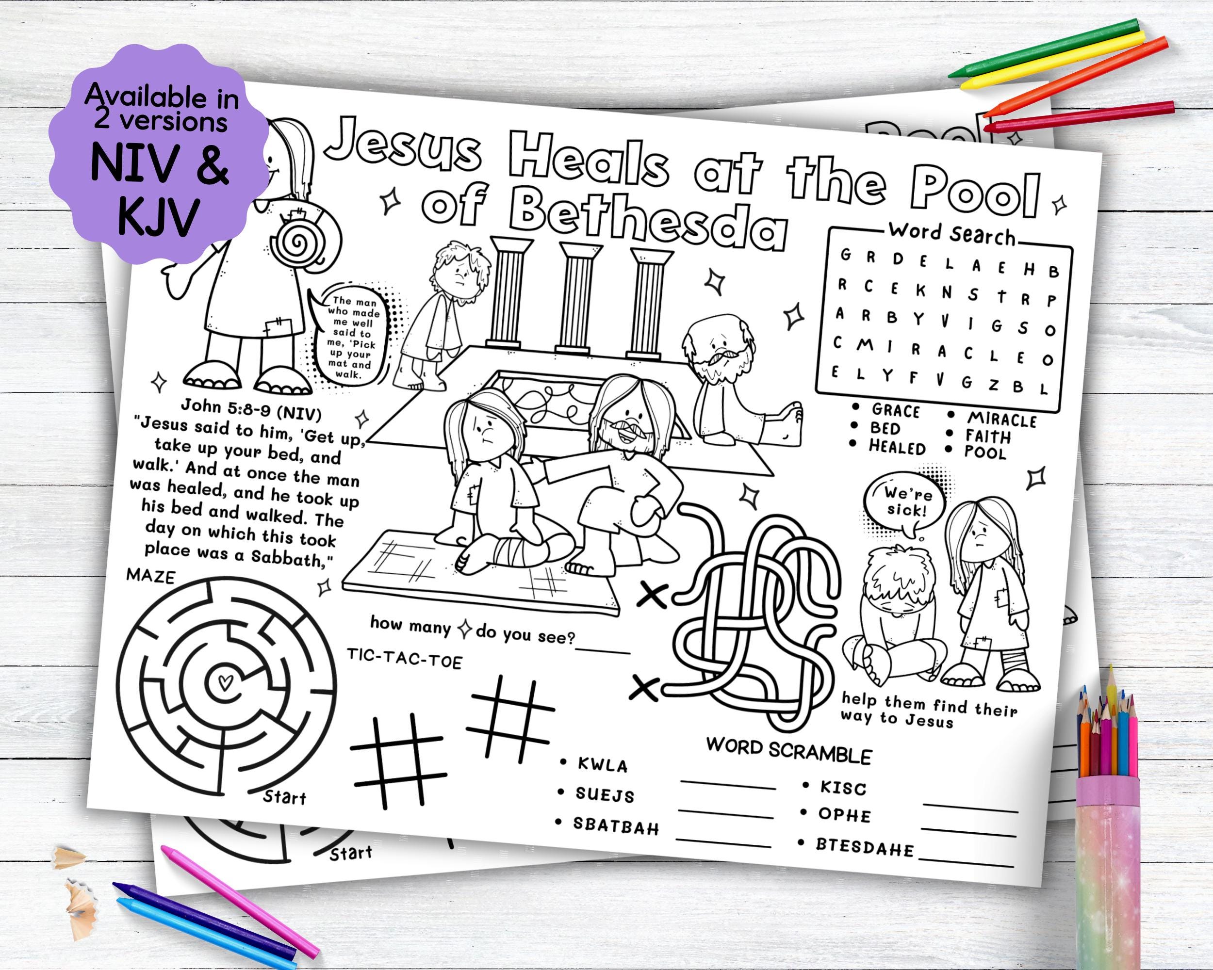 Jesus Heals at the Pool of Bethesda Activity Placemat, Bible Story ...