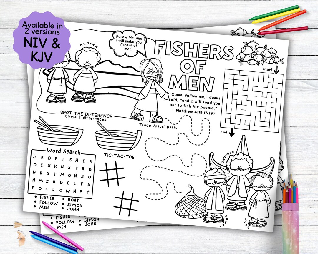 Fishers of Men Activity Placemat, Life of Jesus Bible Story Coloring ...