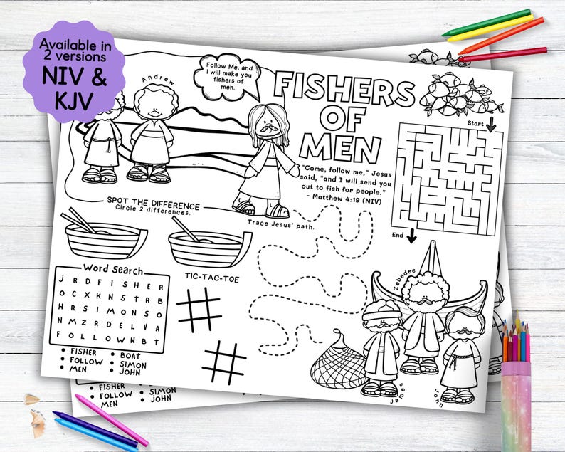 Fishers of Men Activity Placemat, Life of Jesus Bible Story Coloring ...