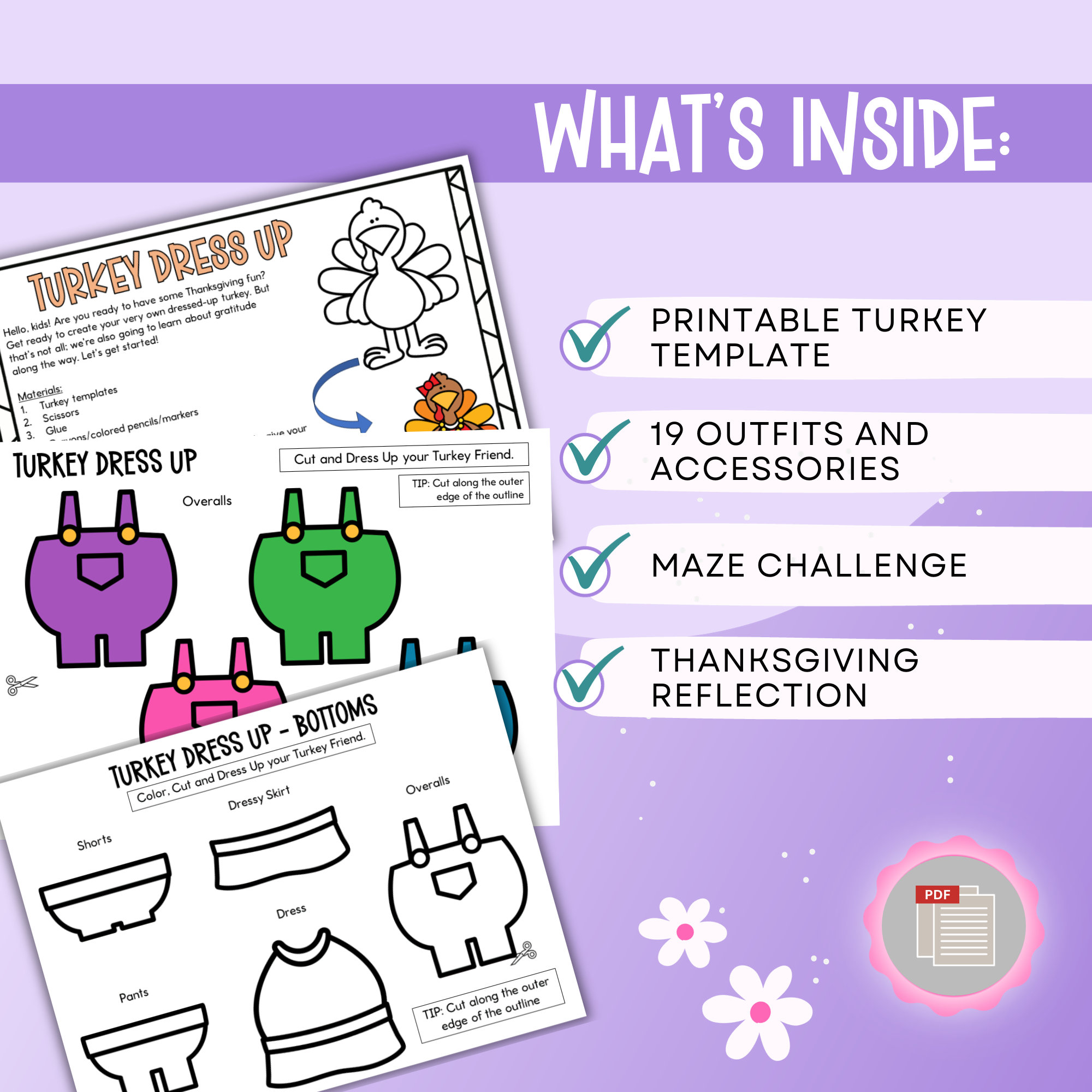 Turkey Dress up Activity Kit for Kids, Thanksgiving Craft and Coloring ...