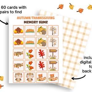 Autumn/thanksgiving Memory Game Printable - Fall Matching Game ...