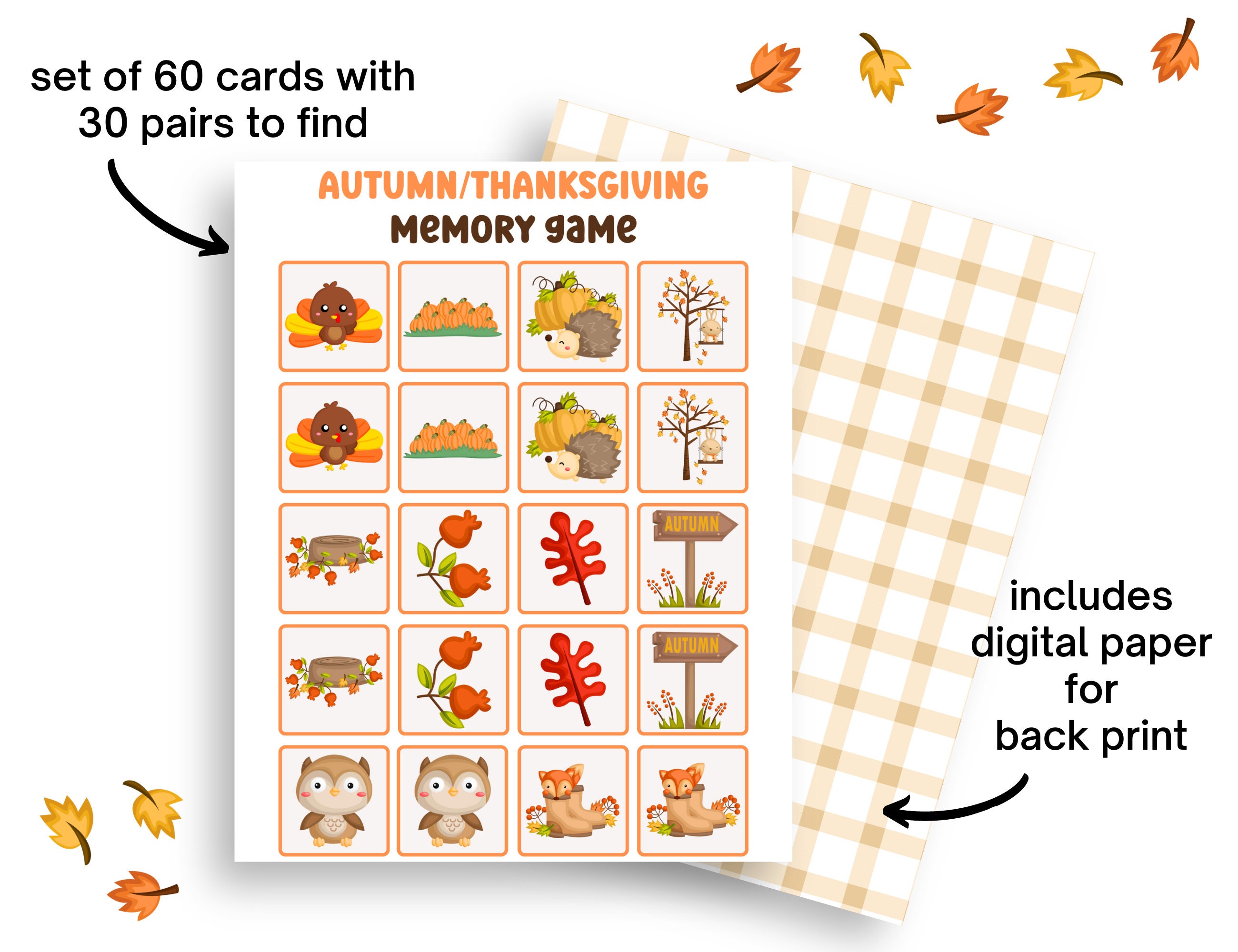 Autumn/thanksgiving Memory Game Printable - Fall Matching Game ...