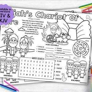 Elijah's Chariot of Fire Activity Placemat, Elijah Taken up to Heaven ...
