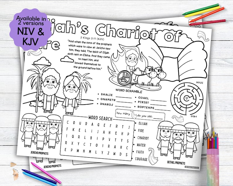 Elijah's Chariot of Fire Activity Placemat, Elijah Taken up to Heaven ...