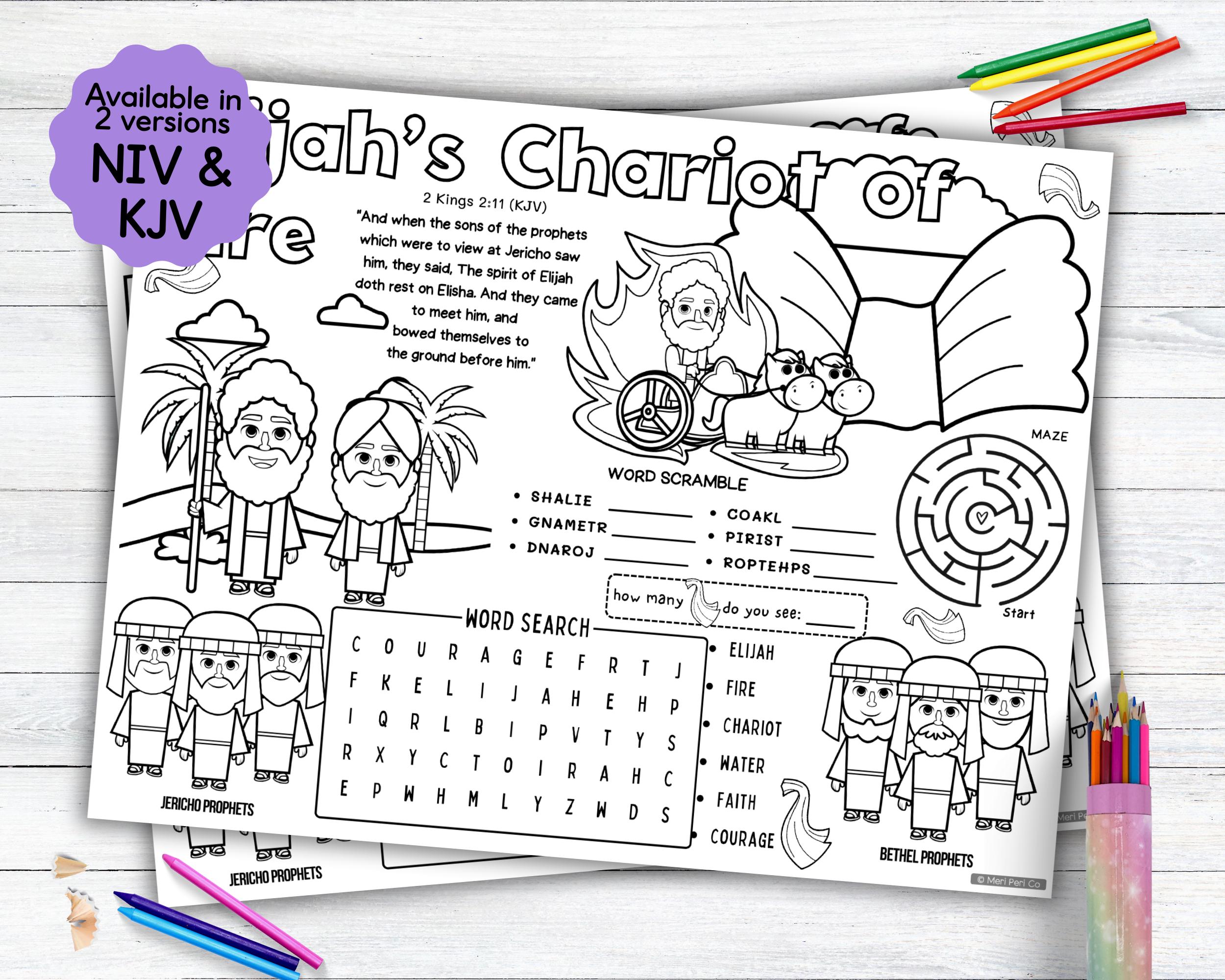 Elijah's Chariot of Fire Activity Placemat, Elijah Taken up to Heaven ...