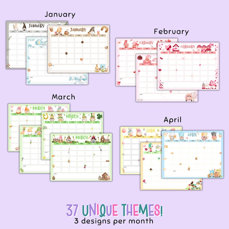 UNDATED Gnome Calendar Bundle, EDITABLE/FILLABLE Gnome Themed Monthly ...