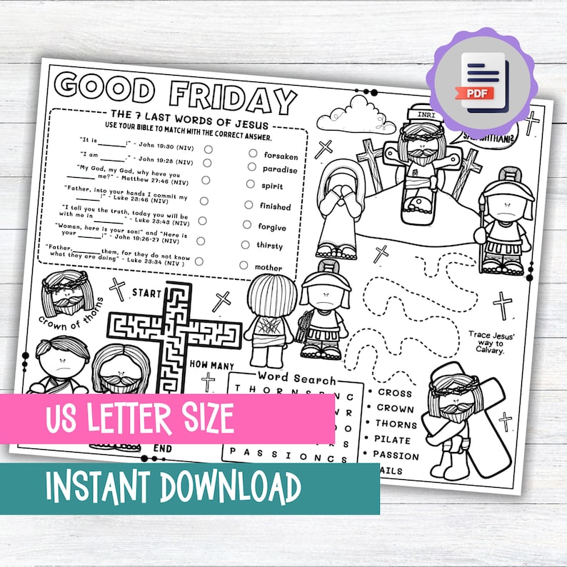 Good Friday Activity Placemat, Holy Week, Lenten Season Coloring ...