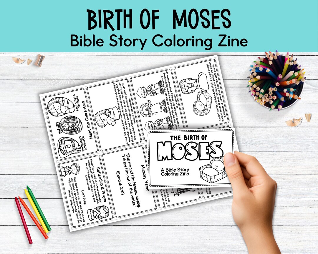 Birth of Moses Bible Story Coloring Zine for Kids | Printable Mini Book ...