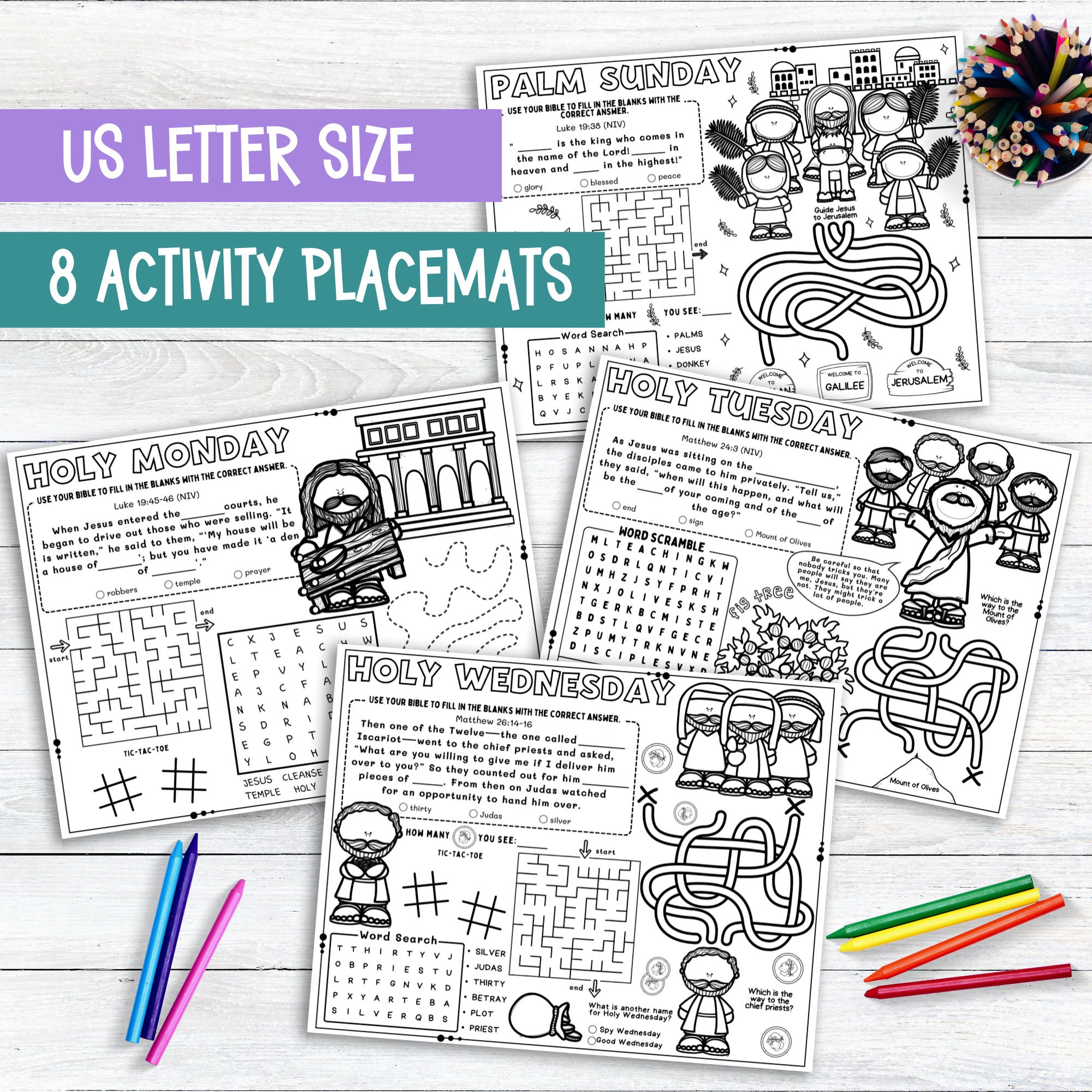 Easter Story Activity Placemats, Holy Week Bundle, Lenten Season ...