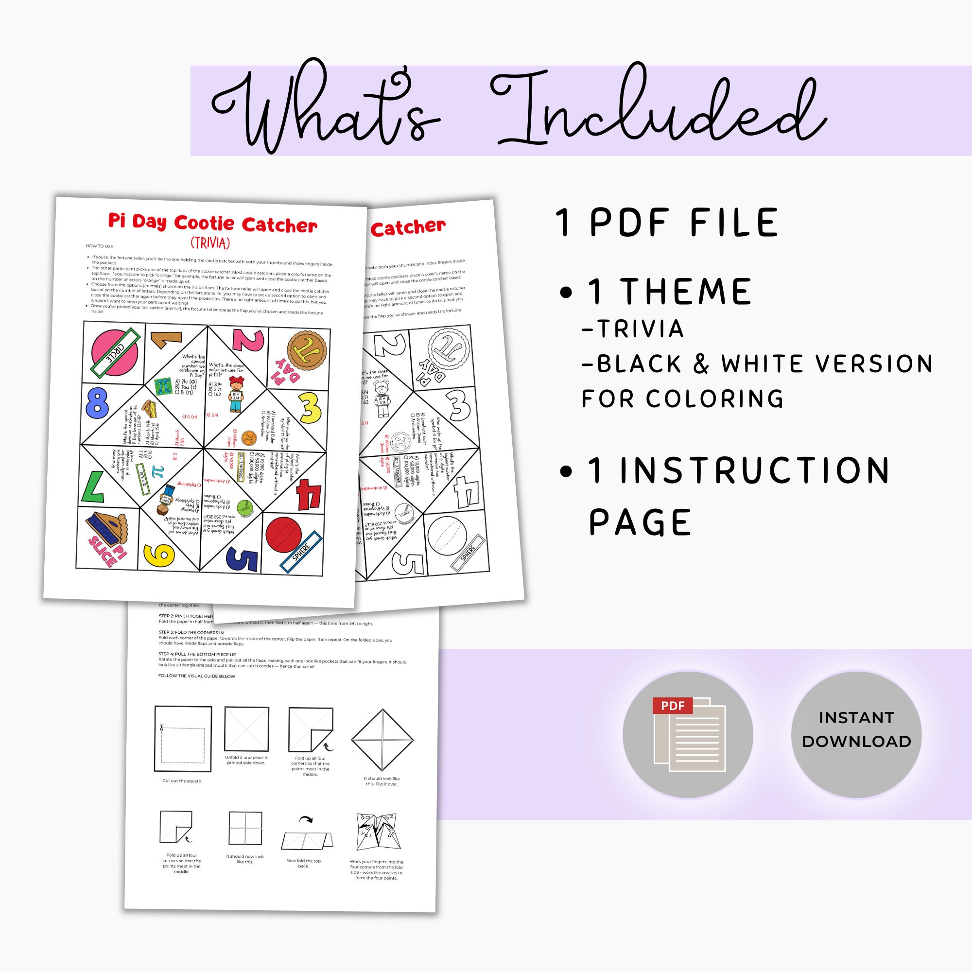 Pi Day Cootie Catcher - Pie Day, March 14 Paper Fortune Teller Game for ...