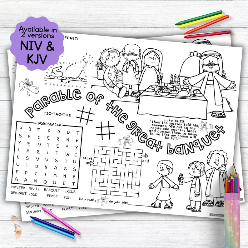 Parable of the Great Banquet Activity Placemat, Jesus Bible Story ...