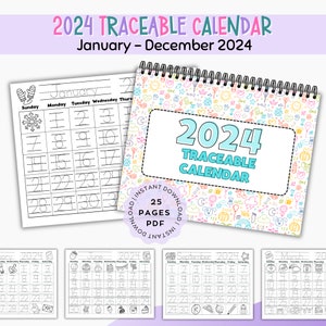 Printable 2024 Traceable Calendar for Kids - Printable Coloring Monthly ...