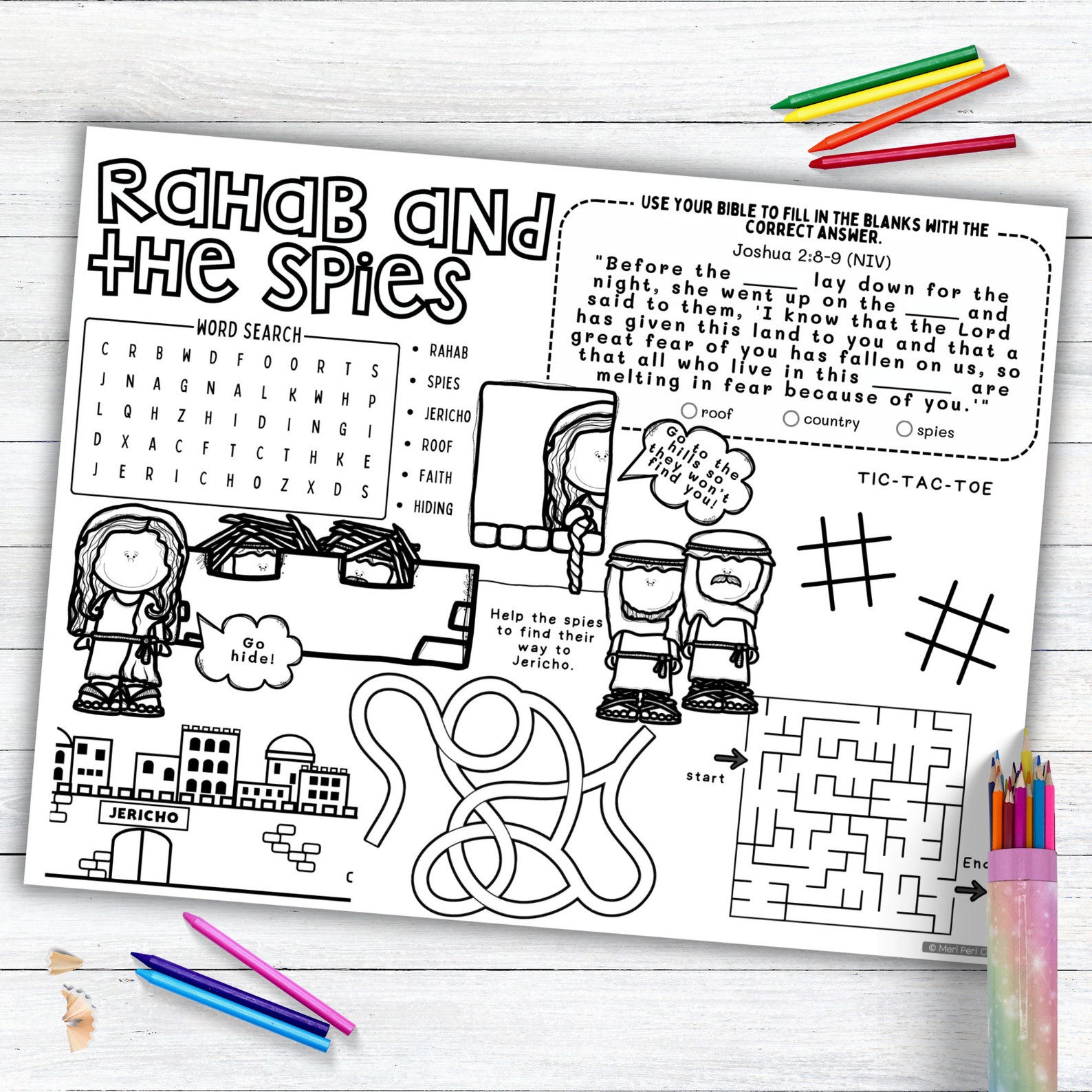 Rahab and the Spies Activity Placemat, Bible Story Coloring Placemat as ...