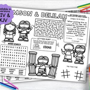 Samson and Delilah Activity Placemat, Bible Story Coloring Placemat as ...