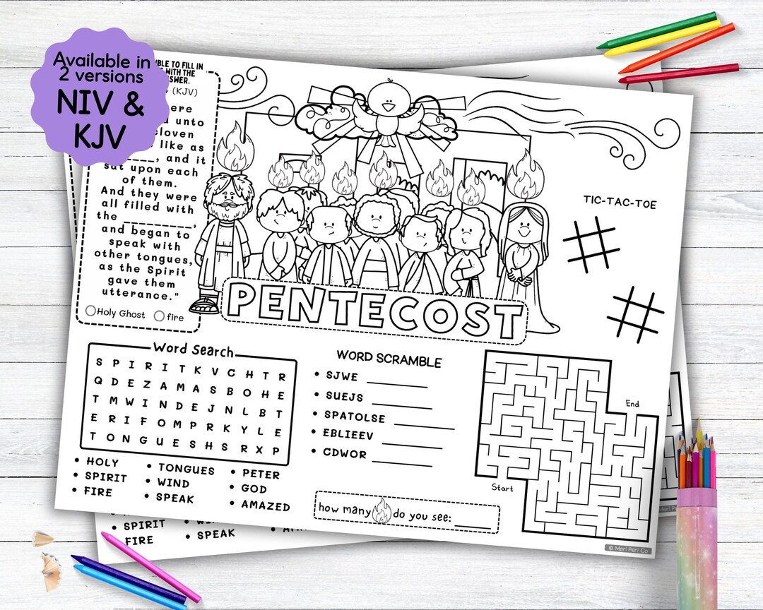Pentecost Activity Placemat, Holy Spirit Bible Story Coloring Placemat ...