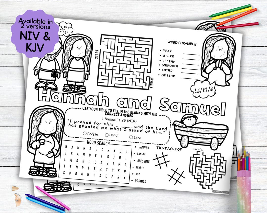 Hannah and Samuel Activity Placemat, Bible Story Coloring Placemat as ...