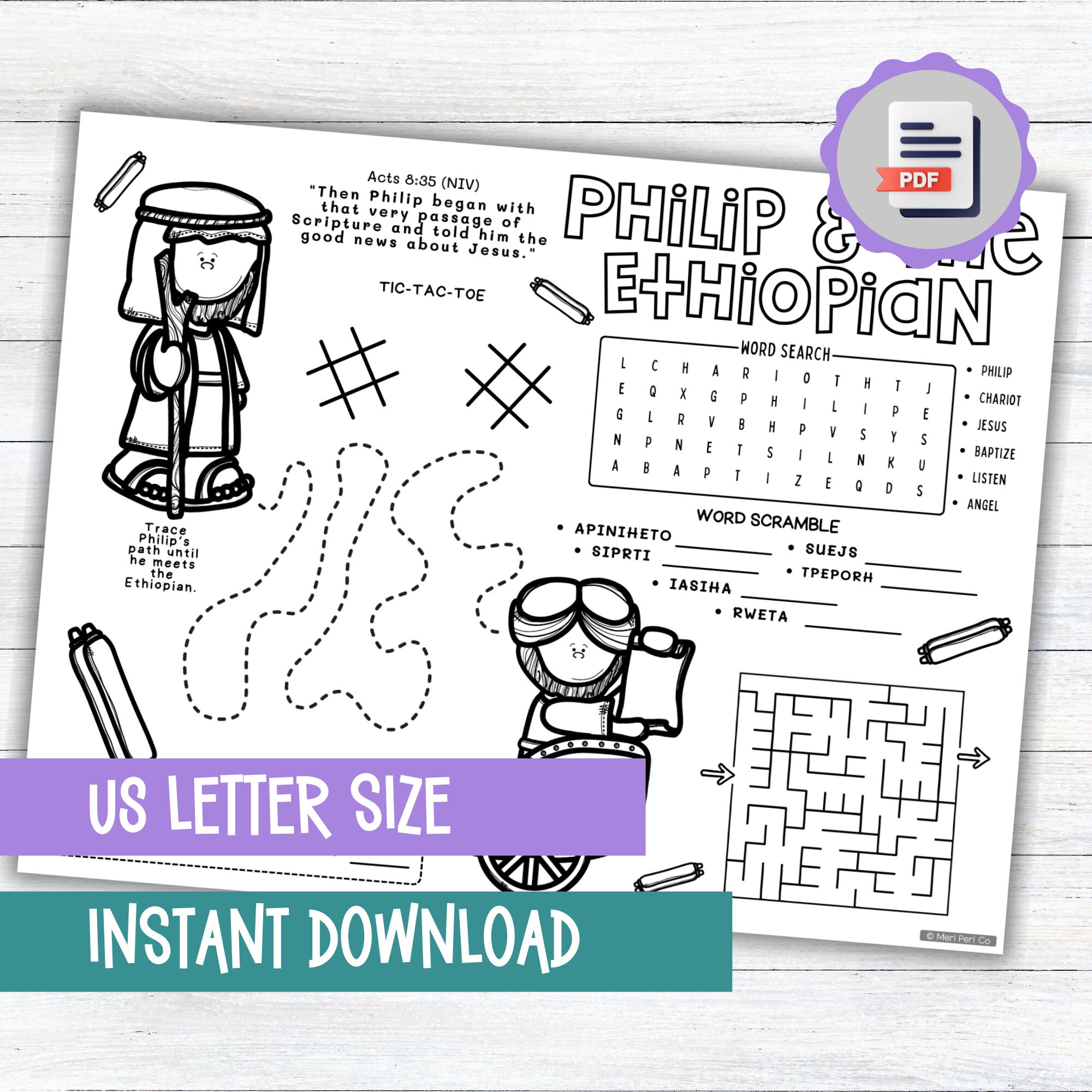 Philip and the Ethiopian Activity Placemat, Jesus Bible Story Coloring ...